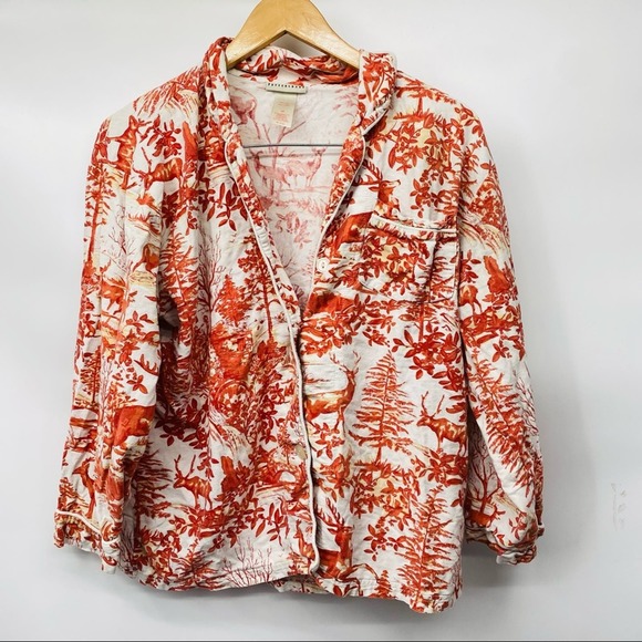 Pottery Barn | Tops | Pottery Barn Orange White Forest Print Pajama Top ...